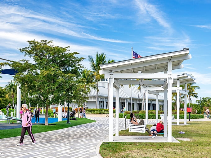 Baker Park's pristine walkways and pergolas offer shady respite from Florida's enthusiastic sunshine. Even the benches look resort-quality.