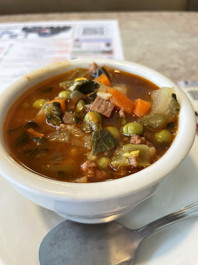 This isn't just soup—it's a hearty handshake in a bowl, with vegetables and beef playing equally important roles.