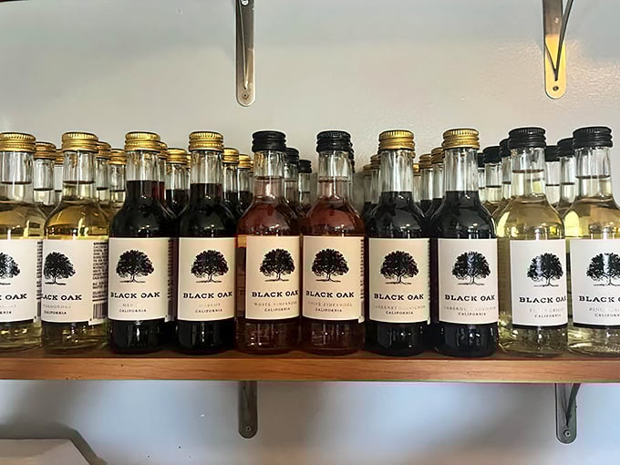 A shelf of Black Oak wines stands ready for those who prefer grapes to hops with their seafood bounty.