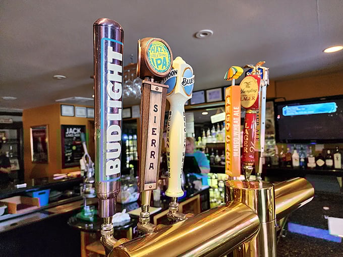 Beer taps standing at attention, ready to complement your feast. In Maryland, a cold draft with fresh seafood isn't just a pairing—it's practically state law.