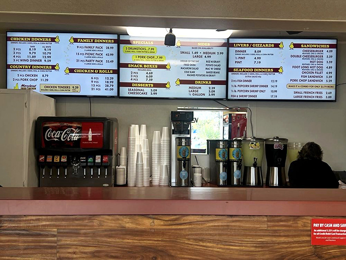 A beverage station and menu board that hasn't changed since Reagan was president—and thankfully, neither have the recipes.