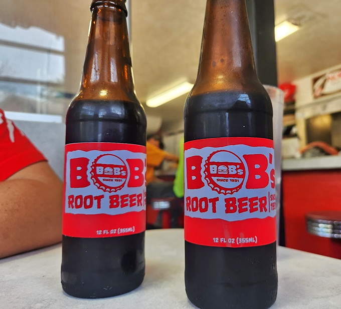 Bob's branded root beer – because sometimes you need something sweet and nostalgic to wash down all that savory perfection.