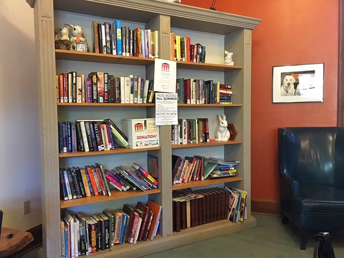 The community bookshelf—where you can borrow a novel to justify lingering over that second pastry. Literary indulgence meets culinary indulgence.