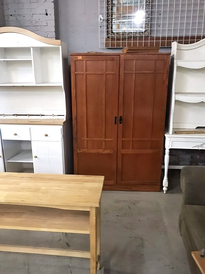 Cabinet lineup that spans decades of design evolution—from mid-century modern to "I remember when my parents had that exact piece!"