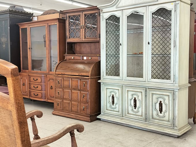 These vintage cabinets have witnessed decades of family dinners and holiday gatherings—now ready for their next chapter of domestic drama.