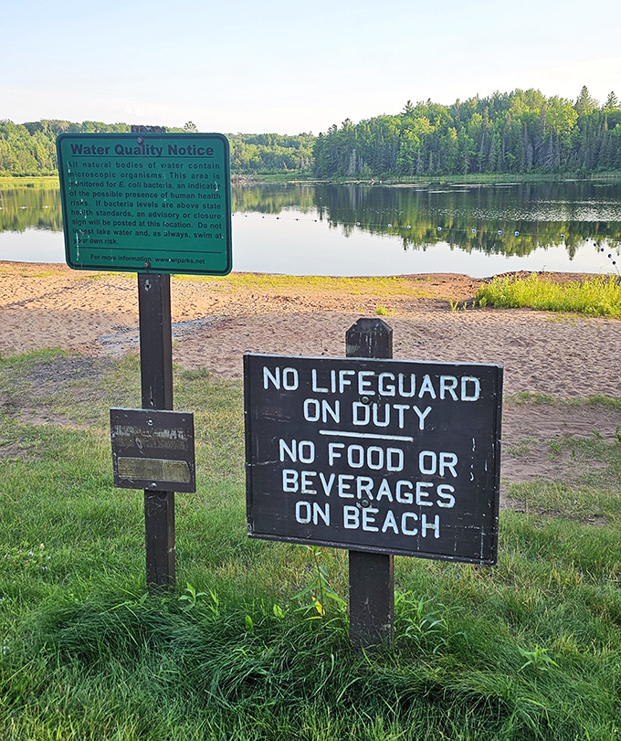 Beach rules remind us that nature doesn't provide lifeguards. Swimming here is BYOS—Bring Your Own Safety.