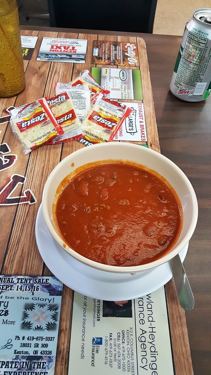 Chili that demands respect and crackers that know their supporting role—a lunch option that proves Midway's culinary prowess extends well beyond the breakfast hours.