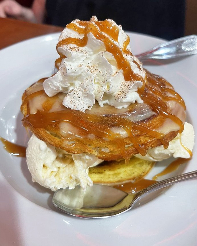 Not just a cinnamon roll – a cinnamon roll that's living its best life with ice cream and caramel. Dessert nirvana achieved.