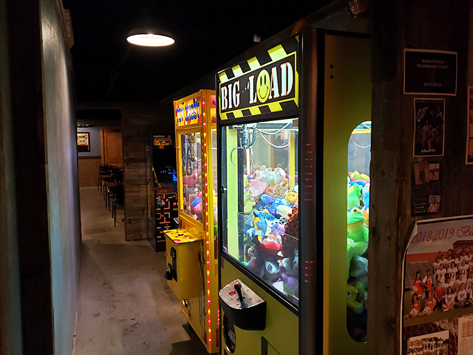 Even a steakhouse knows kids need entertainment—vintage claw machines and games offering post-dinner family challenges.