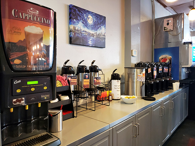 The coffee station—where morning transformations happen and grumpy caterpillars become functional human butterflies one cup at a time.