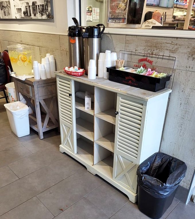The self-serve station that says "we trust you with the coffee"—a rare and beautiful thing in today's world.