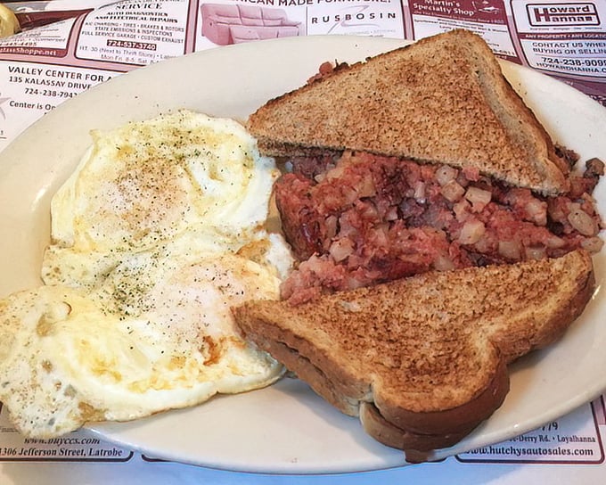 Corned beef hash and eggs—the breakfast of champions who aren't counting calories. This plate has launched a thousand productive days across Ligonier.