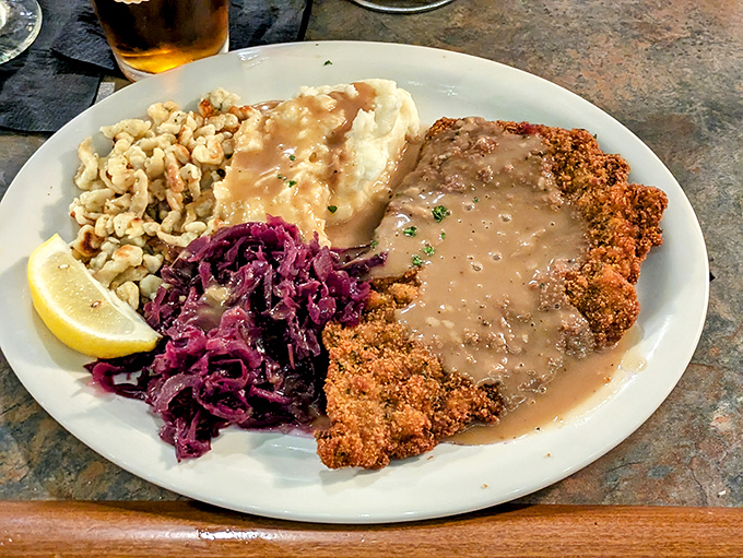 This country fried steak with red cabbage and mashed potatoes proves Beck's isn't just about seafood – they respect the land side of their name too.