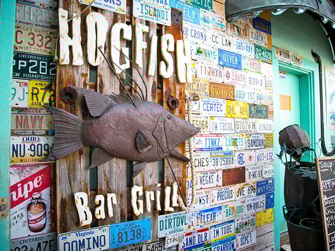When your wall decor includes license plates from across America and a metal hogfish, you're not just a restaurant – you're a destination.