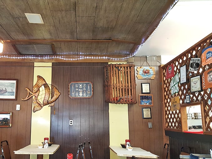 That wooden fish on the wall isn't just decoration—it's keeping an eye on your table to make sure you save room for dessert.