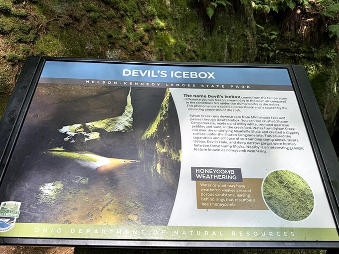 The Devil's Ice Box – where even summer heat surrenders. This naturally air-conditioned grotto proves Satan might actually have good taste in real estate.