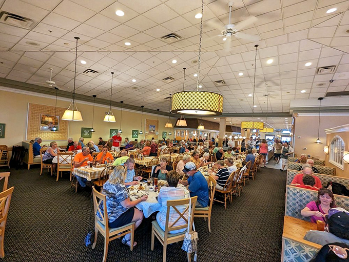 A full dining room speaks volumes—these people didn't accidentally wander in; they came on a mission for mashed potatoes and pie.