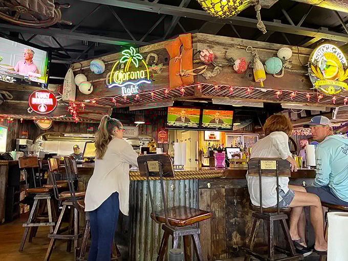 Where strangers become friends over cold beers and fishing stories. The colorful buoys overhead have witnessed countless celebrations.