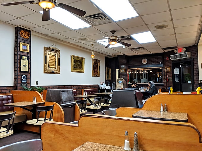 The dining room balances no-nonsense functionality with touches of Middle Eastern elegance—much like the food itself.