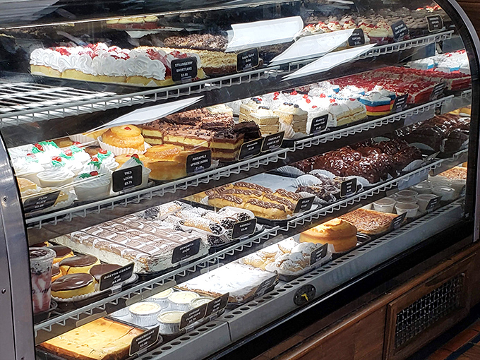 Decisions, decisions! This pastry case has launched a thousand internal debates. "I'll just get one of each" is a common resolution to this delicious dilemma.
