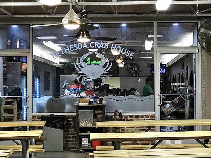 The crab silhouette in the window—nature's perfect design and Maryland's unofficial mascot—welcomes hungry patrons to seafood nirvana.
