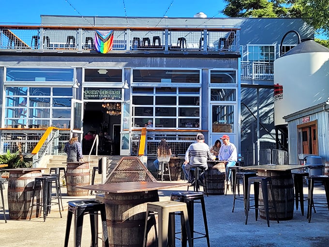 Craft beer flows freely at this beloved brewery where locals gather to solve world problems.