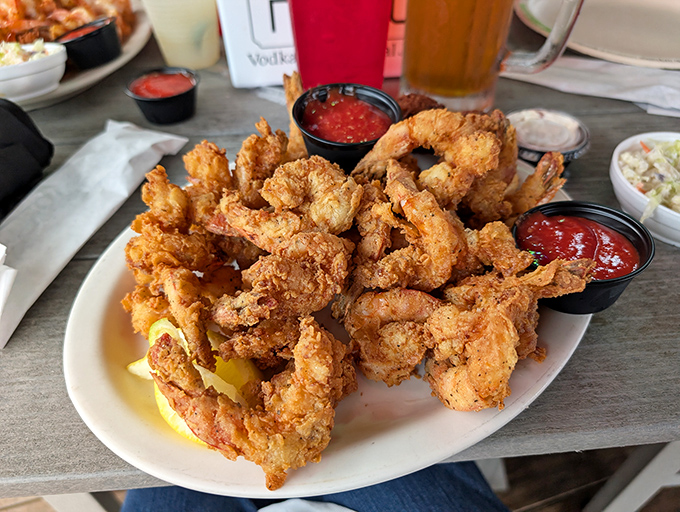 Fried shrimp that would make a seafood skeptic into a believer. Golden, crispy treasures from the deep that need nothing more than a squeeze of lemon.