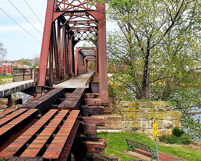 The Historic Harmar Bridge—where rust isn't decay but a badge of honor earned through decades of faithful service.