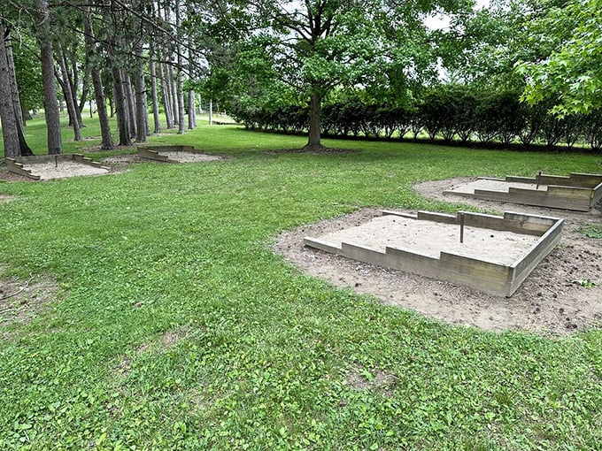 Horseshoe pits where the only pressure is deciding whether to aim for ringers or relaxation.