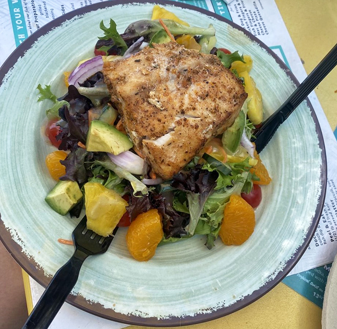 This salmon-topped salad proves healthy eating needn't be punishment—it's what mermaids would eat if they decided to go on a wellness retreat.