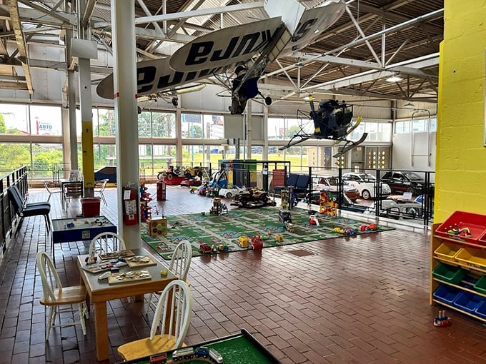 The kids' play area ensures future generations will appreciate weird vehicles. Start them young on automotive oddities—they'll thank you later.