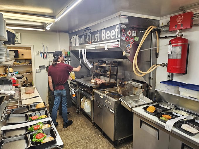 The kitchen—small but mighty. Where magic happens on well-seasoned grills and every order gets the full attention it deserves.