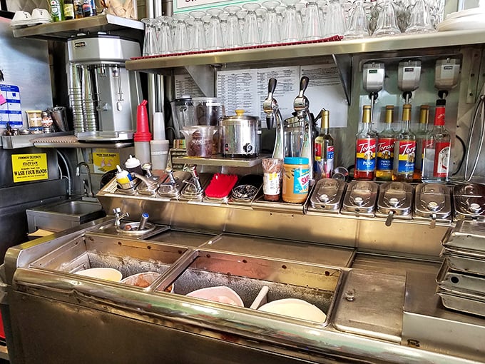 This isn't just a kitchen station—it's the laboratory where ice cream alchemy transforms simple ingredients into those 43 legendary shakes.