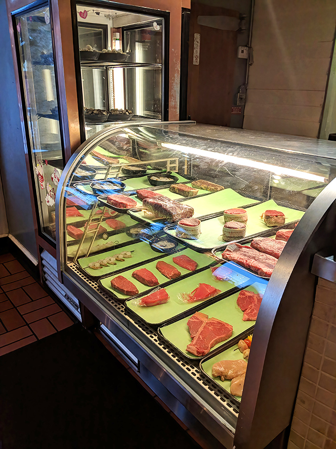 A meat display case that makes vegetarians nervous and carnivores weak in the knees. Like a jewelry store, but with far more delicious diamonds.