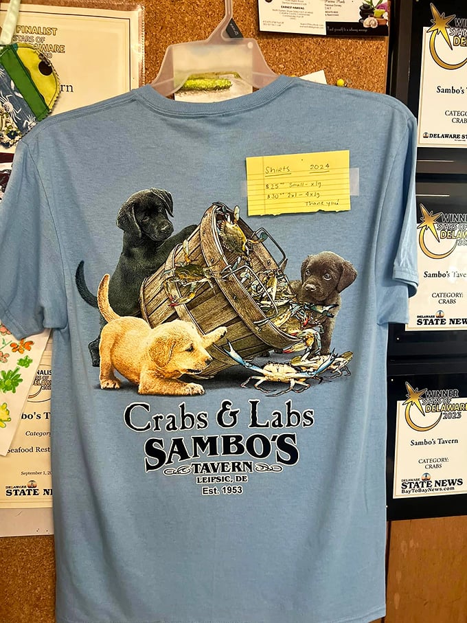 The unofficial uniform of Delaware crab enthusiasts—because sometimes you need to wear your seafood allegiance on your sleeve.