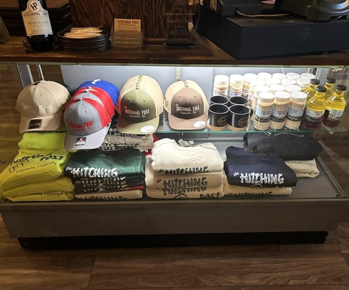 Take home a souvenir of your meat pilgrimage—hats and shirts that say "I found the barbecue promised land in tiny Casmalia."