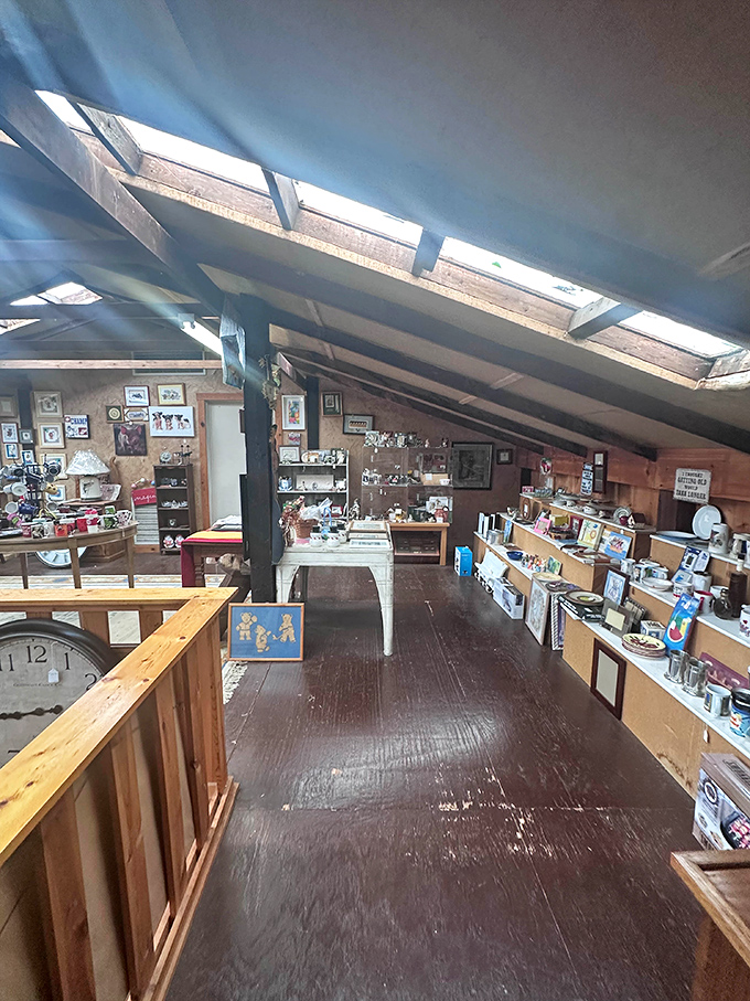 The upstairs museum area showcases authentic school artifacts that transport you to simpler times before smartphones ruled everything.