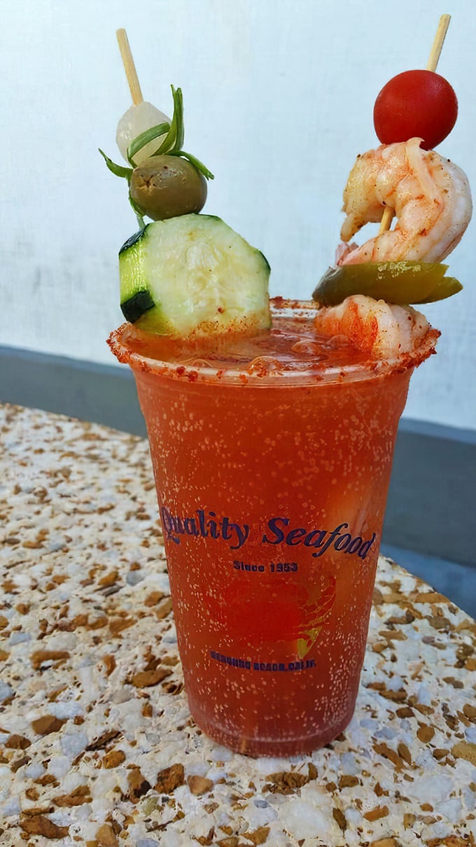 This Michelada isn't just a drink; it's a meal with a straw. The garnish skewer alone deserves its own Instagram account.
