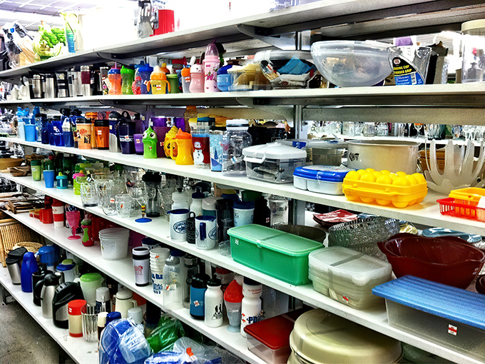Plastic fantastic meets vintage practical. This colorful chaos of kitchen tools has everything from forgotten 80s gadgets to tomorrow's organizing solution.