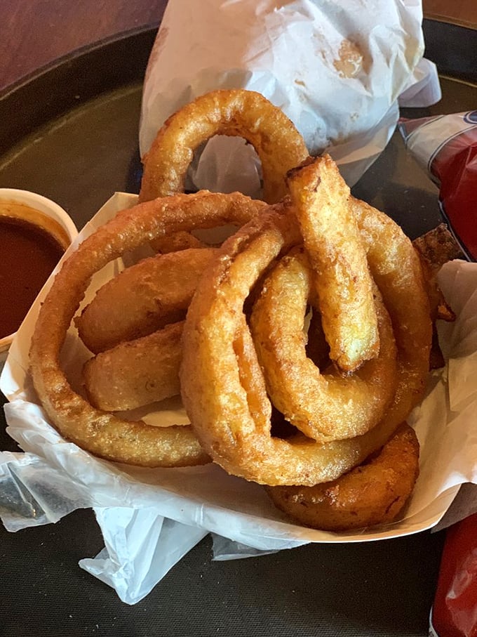 Onion rings with the structural integrity of Roman architecture and twice the flavor. Golden halos of happiness.