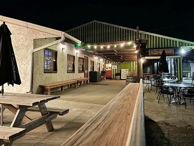 When Missouri evenings are too beautiful to stay underground, the outdoor seating beckons with twinkling lights and fresh air.