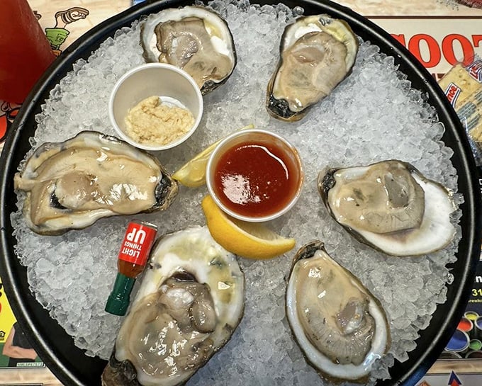 Oysters on the half shell, glistening like jewels on a bed of ice. These briny treasures need nothing more than a squeeze of lemon and a dash of hot sauce.