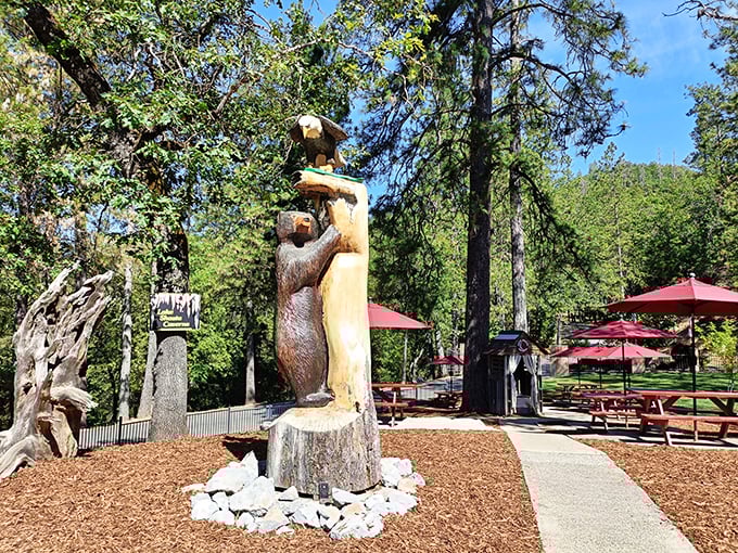 Even the picnic area comes with artistic flair. This bear sculpture seems to say, "Yes, I've seen the caverns, and they're spectacular."