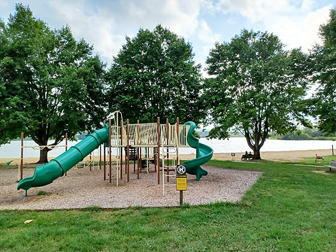 The playground sits tantalizingly close to the beach – because kids needed one more reason to delay leaving when it's time to go home.