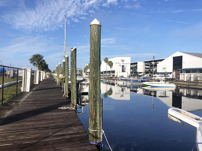 Port Hudson Marina's wooden walkways and still waters offer peaceful moments that no meditation app could ever replicate.