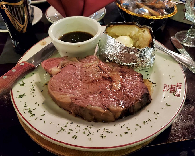 Prime rib that's been slow-roasted to such tender perfection it practically surrenders to your fork. The au jus isn't just sauce—it's liquid gold for beef enthusiasts.