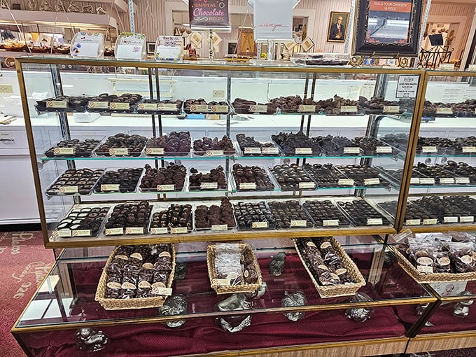 Pulakos' chocolate display case is the adult equivalent of a toy store window, where resistance is futile and calories don't count if you're on vacation.