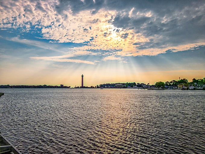 Golden hour transforms Put-in-Bay into a shimmering dreamscape. The sun's rays create a spotlight effect worthy of a standing ovation.