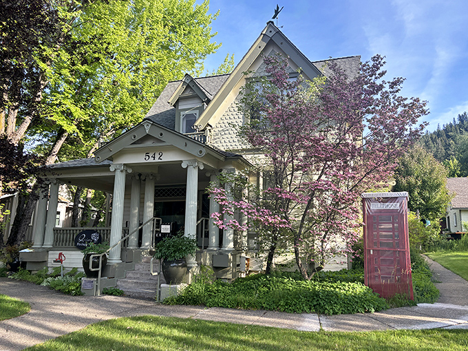 Victorian charm meets mountain living in this picture-perfect home, complete with the most photogenic phone booth this side of Doctor Who.