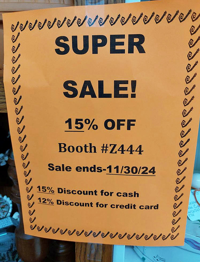 Even antique stores have sales—proof that the thrill of the bargain transcends generations and shopping philosophies.
